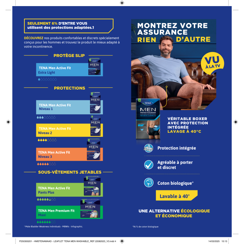 Boxer lavable TENA Men Noir – Confort & protection discrète